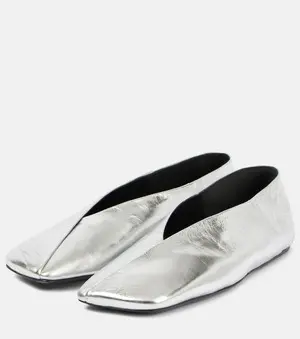 JIL SANDER Metallic Leather Ballerina Flats - Silver