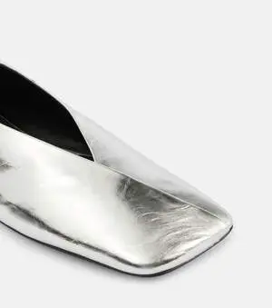 JIL SANDER Metallic Leather Ballerina Flats - Silver