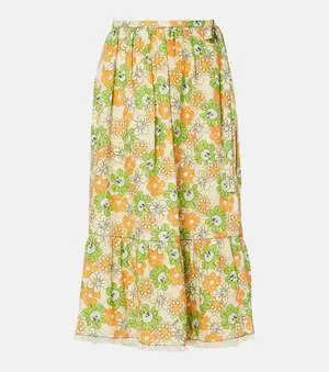 Marni Floral Printed Linen Midi Skirt