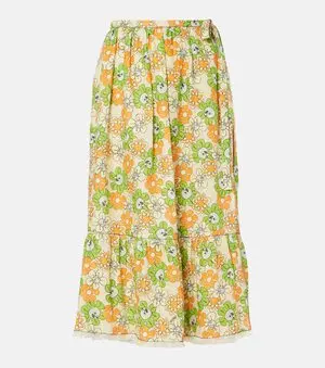 Marni Floral Printed Linen Midi Skirt - Multicoloured