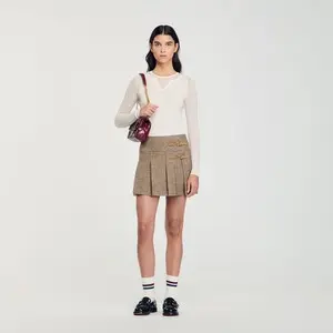 Sandro Pleated Houndstooth Mini Skirt