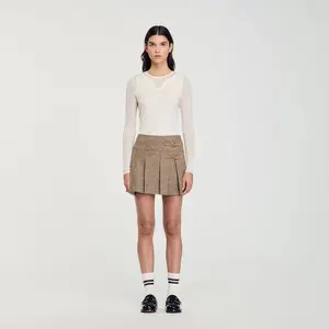 Sandro Pleated Houndstooth Mini Skirt