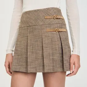 Sandro Pleated Houndstooth Mini Skirt