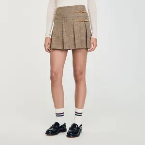 Sandro Pleated Houndstooth Mini Skirt