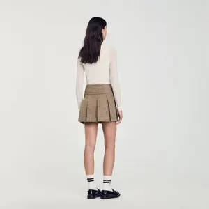 Sandro Pleated Houndstooth Mini Skirt