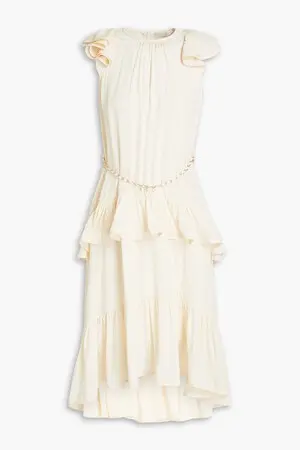 Zimmermann Belted Ruffled Crepe De Chine Dress