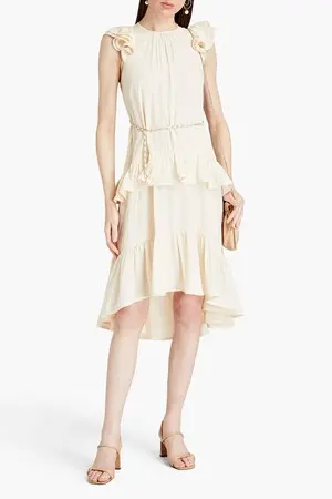 Zimmermann Belted Ruffled Crepe De Chine Dress