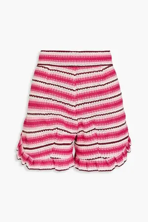 PatBO Ruffled Striped Crocheted Shorts
