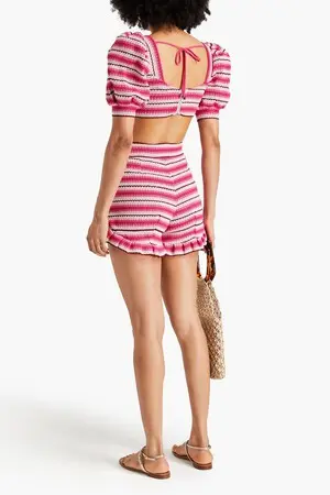 PatBO Ruffled Striped Crocheted Shorts