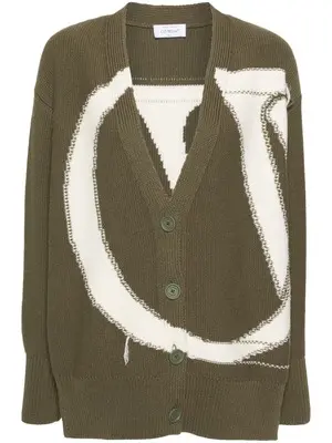 Off-White Intarsia-knit Logo Cardigan - Green