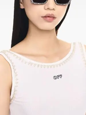 Off-White Pearl-embellished Ribbed Tank Top - White