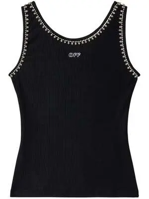 Off-White Pearl-embellished Ribbed Tank Top - Black