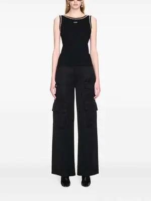 Off-White Pearl-embellished Ribbed Tank Top - Black