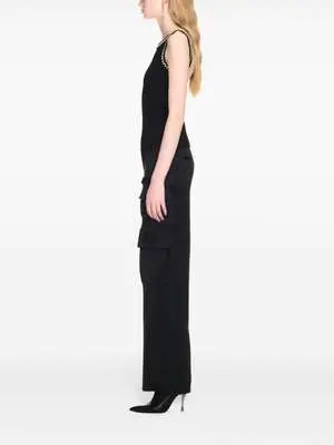 Off-White Pearl-embellished Ribbed Tank Top - Black