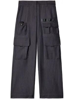 Off-White Pinstriped Wide Leg Cargo Pants - Grey