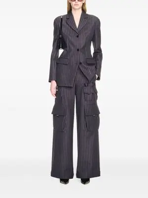 Off-White Pinstriped Wide Leg Cargo Pants - Grey