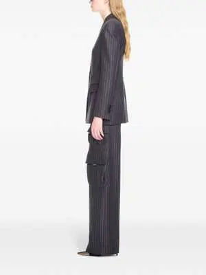 Off-White Pinstriped Wide Leg Cargo Pants - Grey