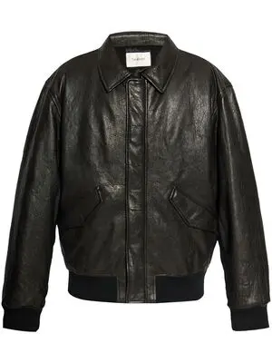 Saint Laurent Leather Bomber Jacket - Black