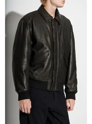 Saint Laurent Leather Bomber Jacket - Black