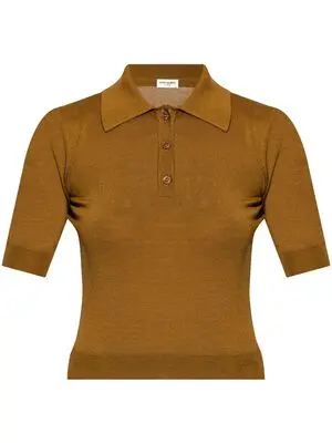 Saint Laurent Cassandre Embroidery Wool-cashmere Polo Top