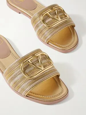Valentino Garavani Vlogo Metallic Leather Slides