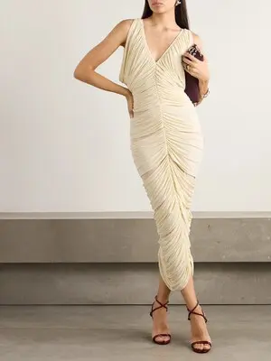 Magda Butrym Ruched Stretch-jersey Midi Dress - Neutrals