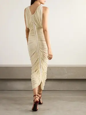 Magda Butrym Ruched Stretch-jersey Midi Dress - Neutrals