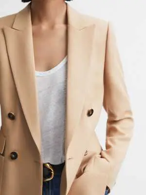 REISS Larsson Double-breasted Twill Blazer