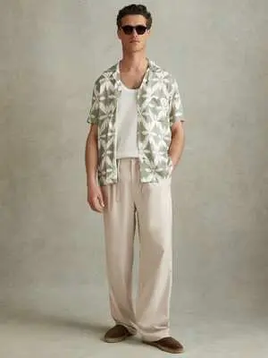 REISS Arden Relaxed Twill Drawstring Trousers - Stone
