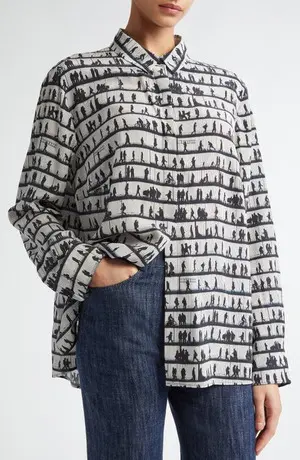 Akris People Print Silk Crêpe De Chine Shirt
