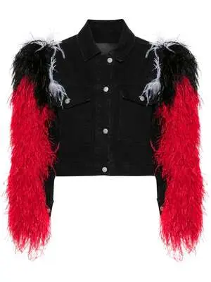 LOULOU Feather-detail Denim Jacket - Black