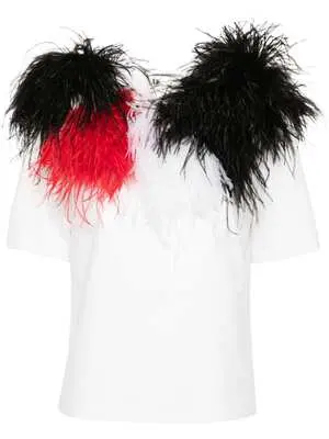 LOULOU Feather-detail T-shirt - White