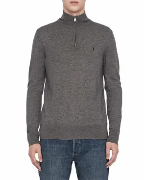 ALLSAINTS Kilburn Wool & Nylon Quarter Zip Sweater Monument Grey