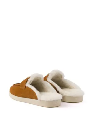 Prada Logo-appliqué Suede Mules - Brown