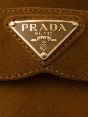 Prada Logo-appliqué Suede Mules - Brown