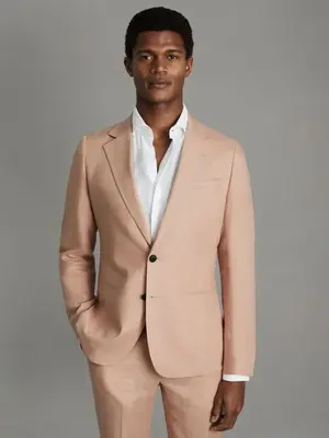 REISS Kin Single-breasted Linen Suit Blazer Slim Fit - Pink