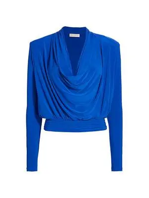 Ramy Brook Eden Jersey Long-sleeve Blouse Lapis