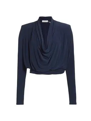 Ramy Brook Eden Jersey Long-sleeve Blouse Navy