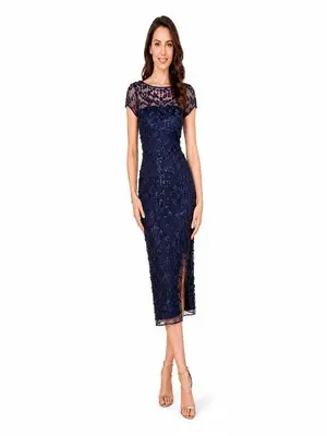 LARA NEW YORK LARA New York 3D Applique Midi Dress Navy