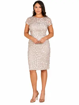 LARA NEW YORK 3d Applique Midi Dress With Cap Sleeves - Silver