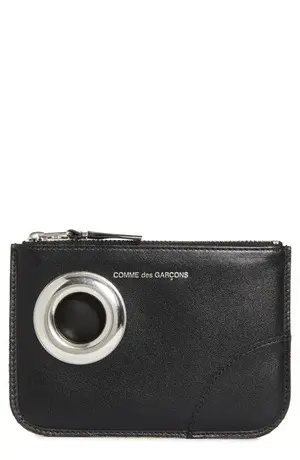 Comme Des Garçons Eyelet Leather Zip Pouch - Black