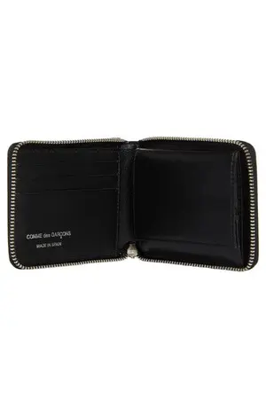 Comme Des Garçons Small Eyelet Leather Half Zip Wallet - Black
