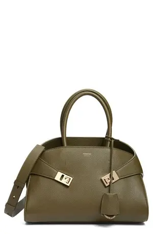 FERRAGAMO Small Hug Grained Leather Top Handle Satchel - New Olive