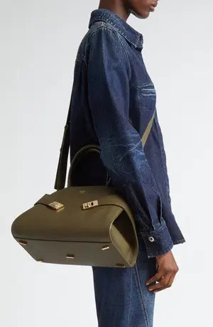 FERRAGAMO Small Hug Grained Leather Top Handle Satchel - New Olive