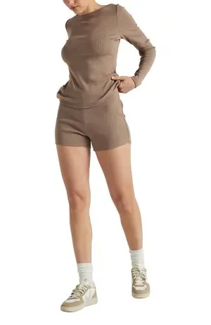 LOSANO Serene Rib High-waisted Shorts - Pine Bark
