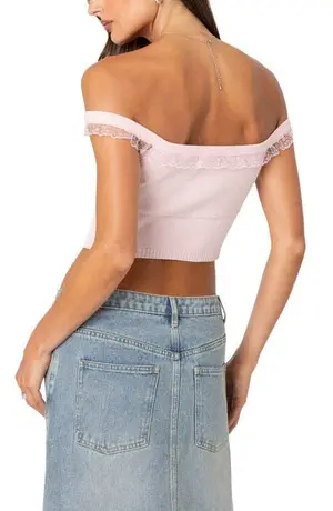 EDIKTED Lace Trim Knit Crop Top