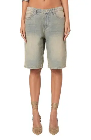 EDIKTED Shira Low Rise Bermuda Denim Shorts - Blue-washed