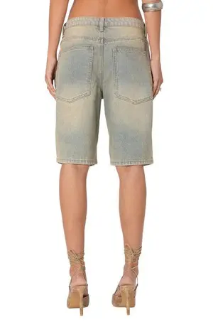 EDIKTED Shira Low Rise Bermuda Denim Shorts - Blue-washed