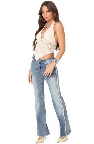 EDIKTED Distressed Low Rise Flare Jeans