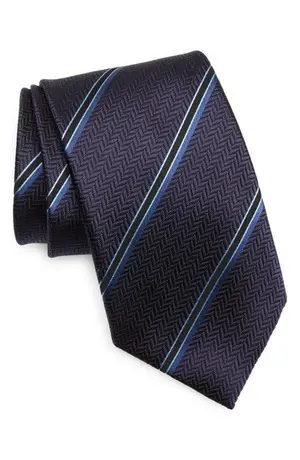 TOM FORD TOM FORD Stripe Herringbone Silk Tie Navy